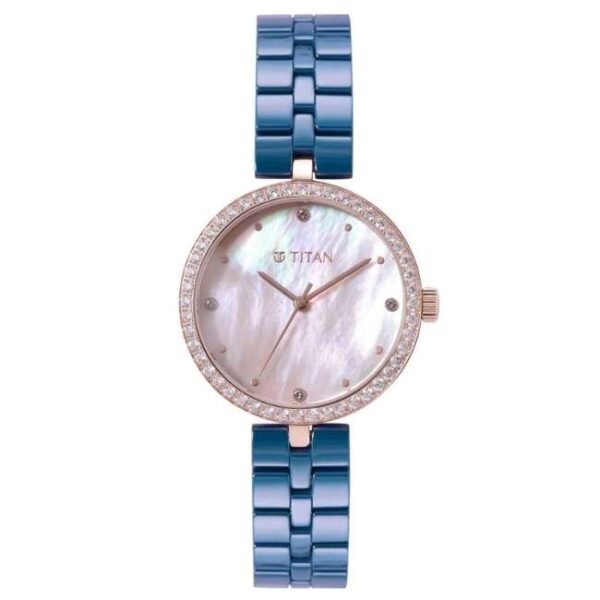 Titan Purple Ceramics Quartz Analog Mother of Pearl Dial Blue Ceramic ...
